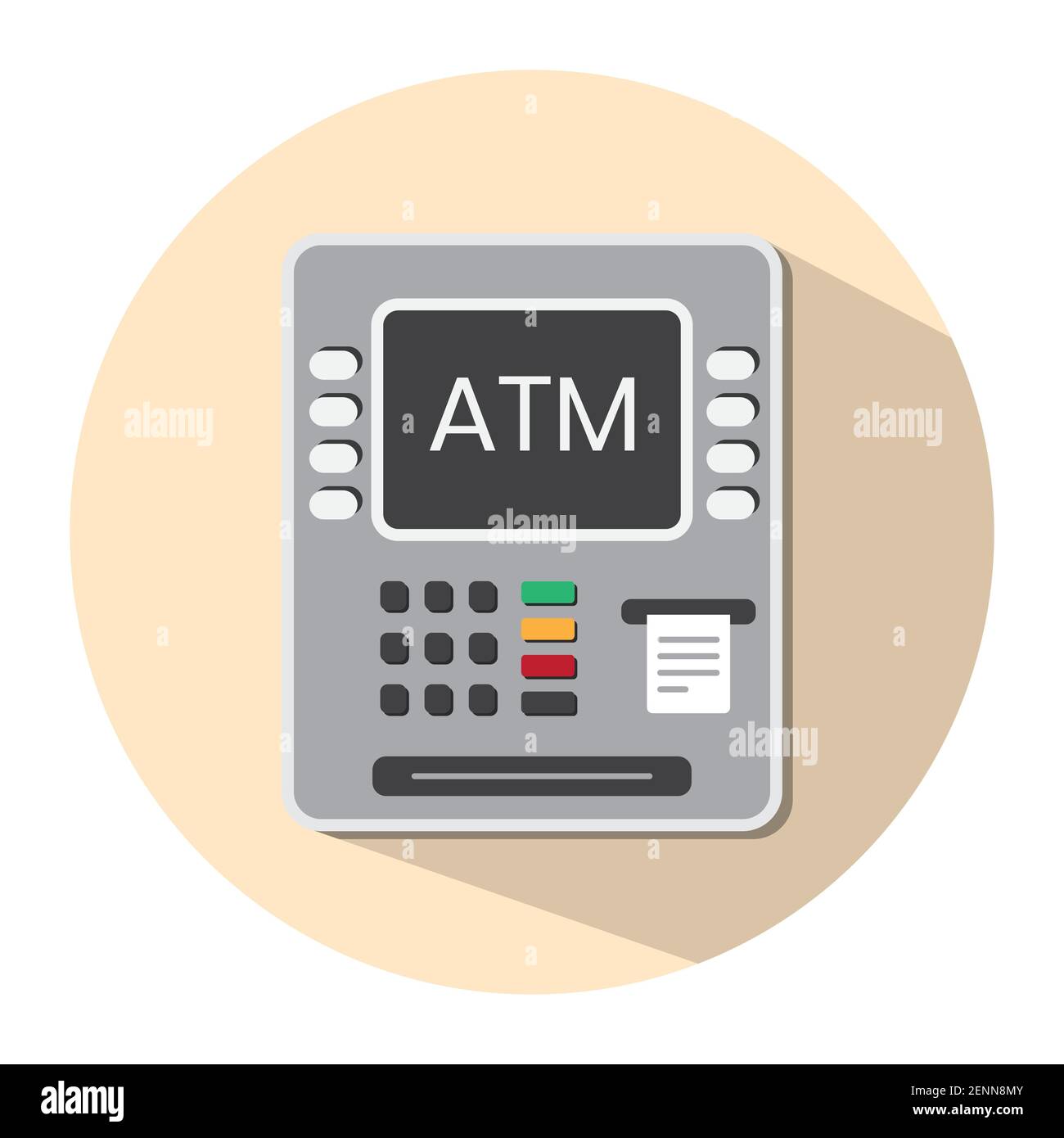 Automated Teller Machine (ATM) flat icon on a round background for apps ...