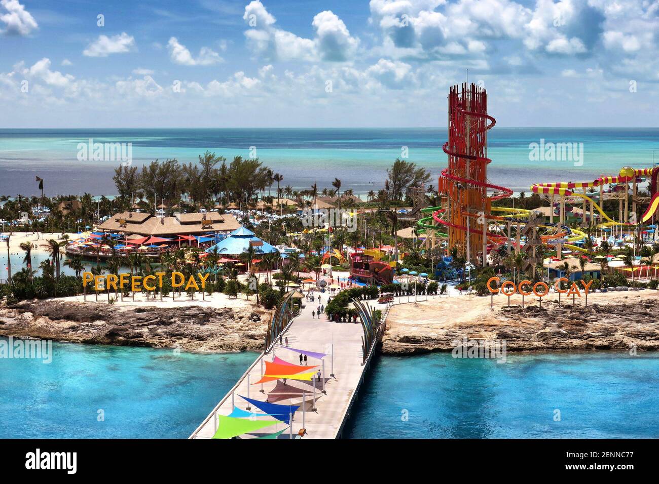 An aerial view of Coco Cay, the private island for Royal Caribbean ...
