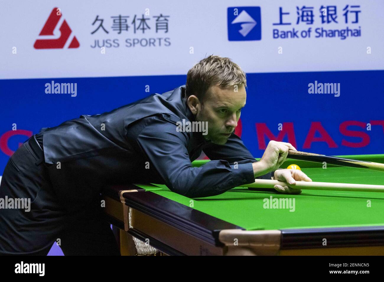 English professional snooker player Allister Carter plays a shot at the ...