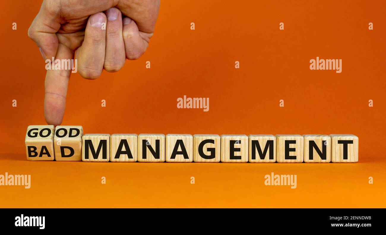 Good or bad management symbol. Businessman turns cubes and changes ...