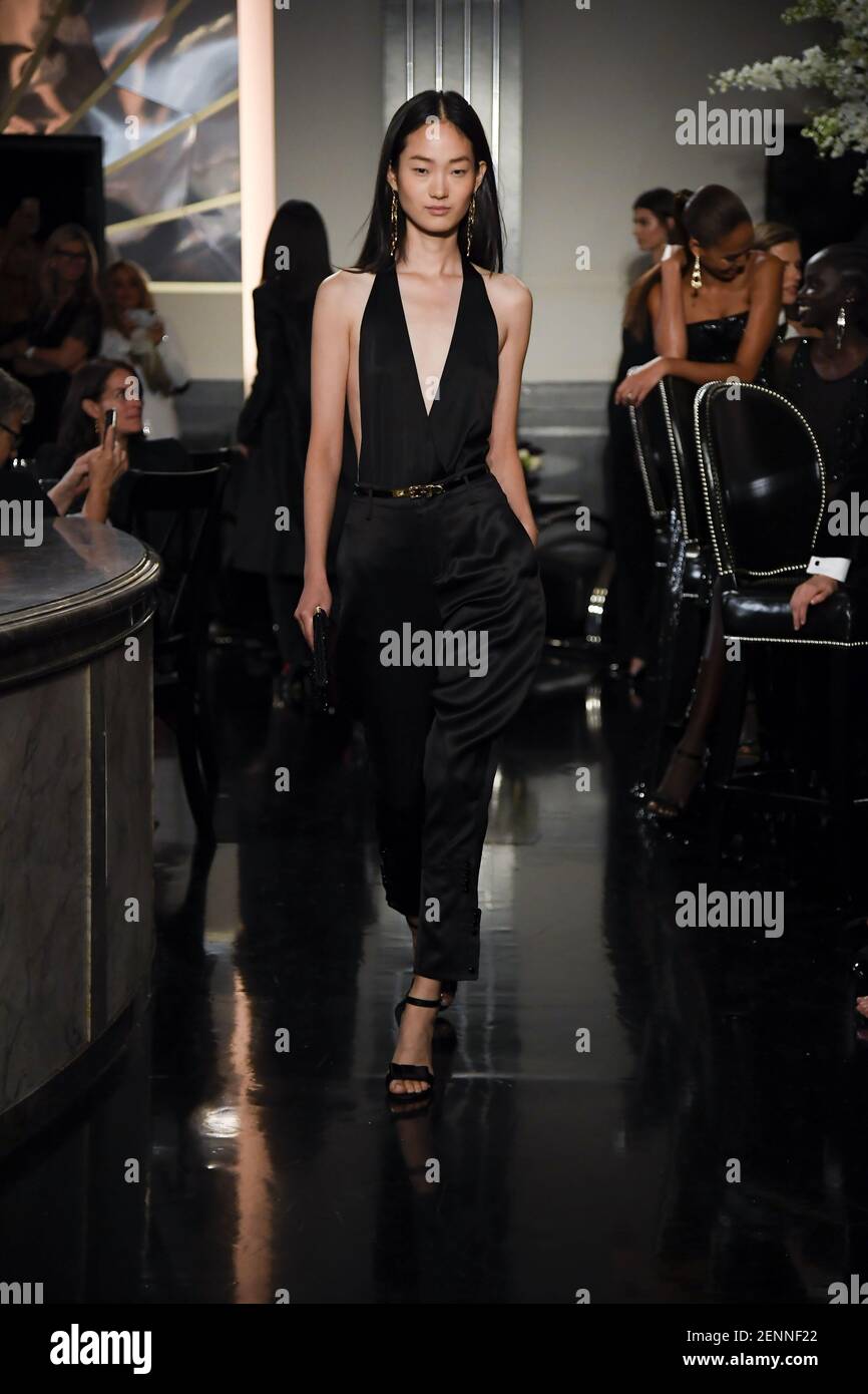 Model Hyun Ji Shin walking on the runway during the Ralph Lauren ...