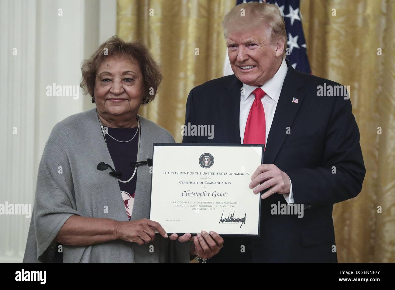 President Donald Trump awards the Heroic Commendations to Minnie Grant ...