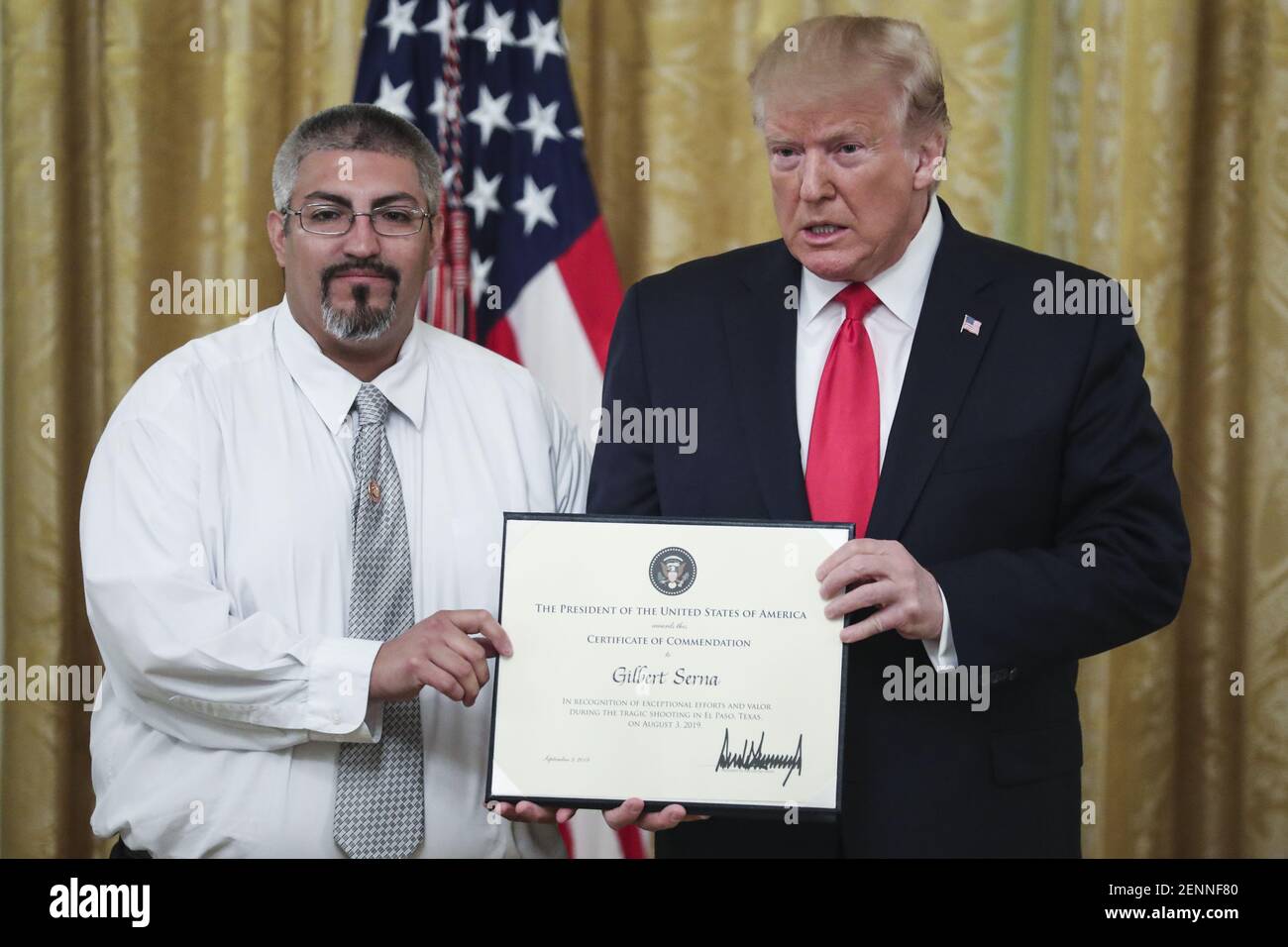 President Donald Trump awards the Heroic Commendations to Gilbert Serna ...