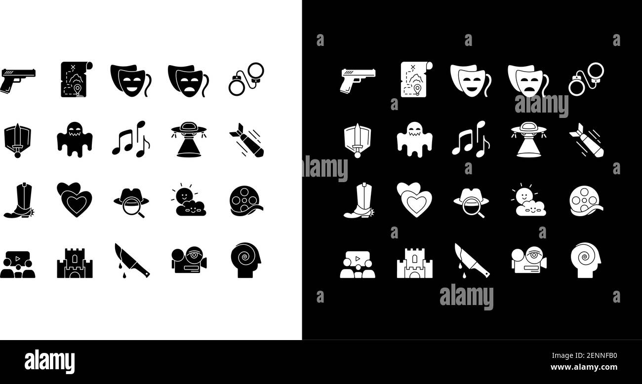 Film genres glyph icons set for night and day mode Stock Vector Image ...