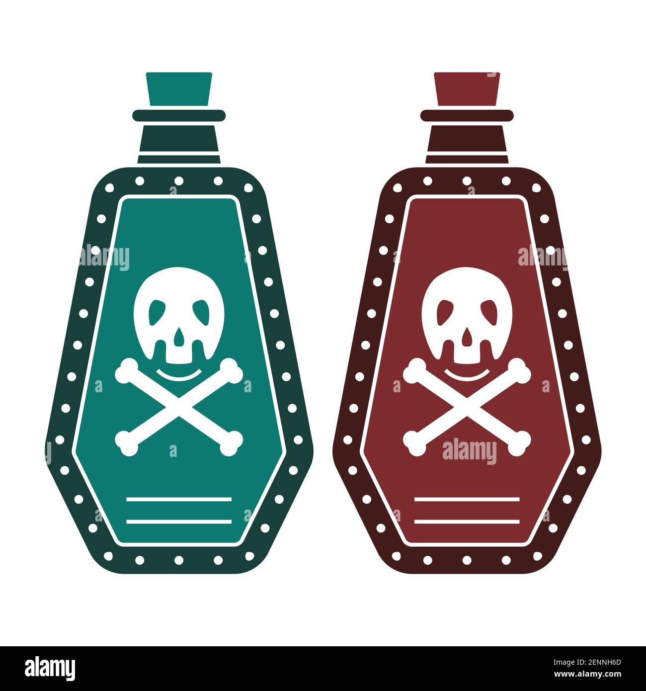 Flat color icon poison bottle or poisonous chemicals with crossbones ...