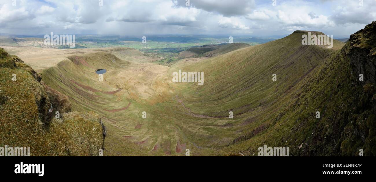 A panoramic view of Cwm Llwch from the top of Corn Du in the Brecon ...