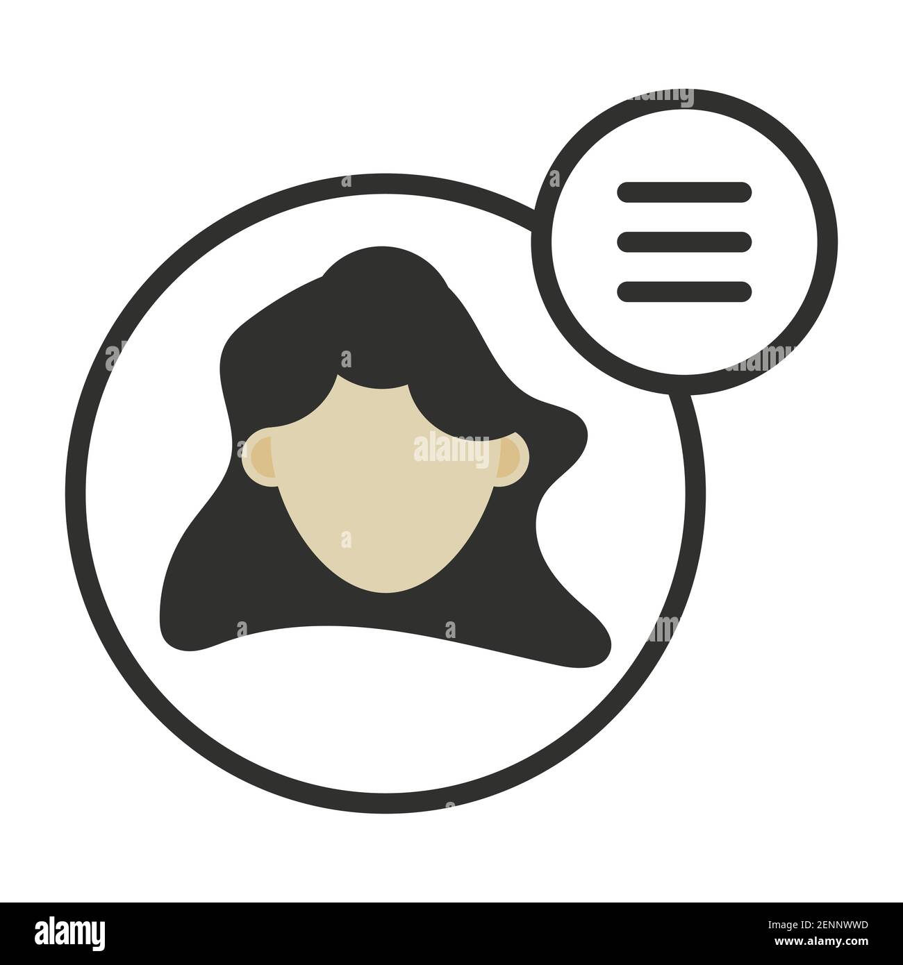 Rounded female user profile or account menu vector icon for apps and ...