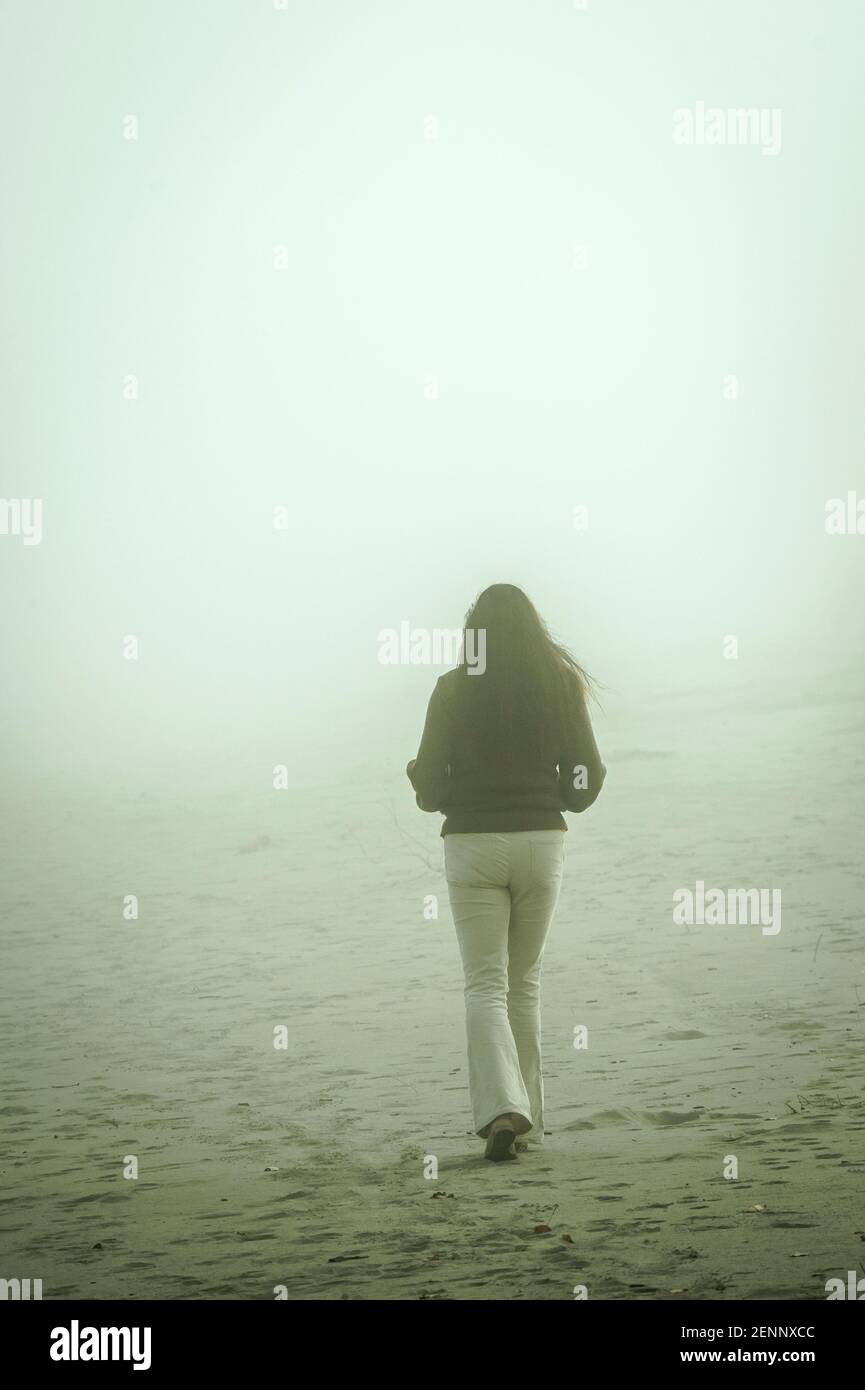 Sandy beach in a foggy mist hi-res stock photography and images - Alamy