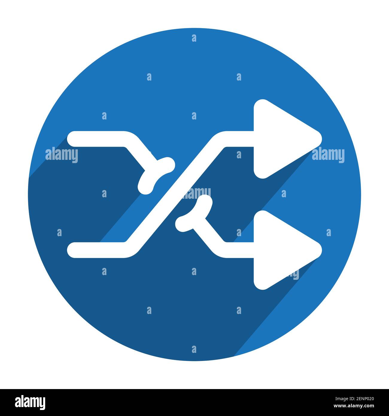 Shuffle playback or random playlist flat icon isolated on round ...