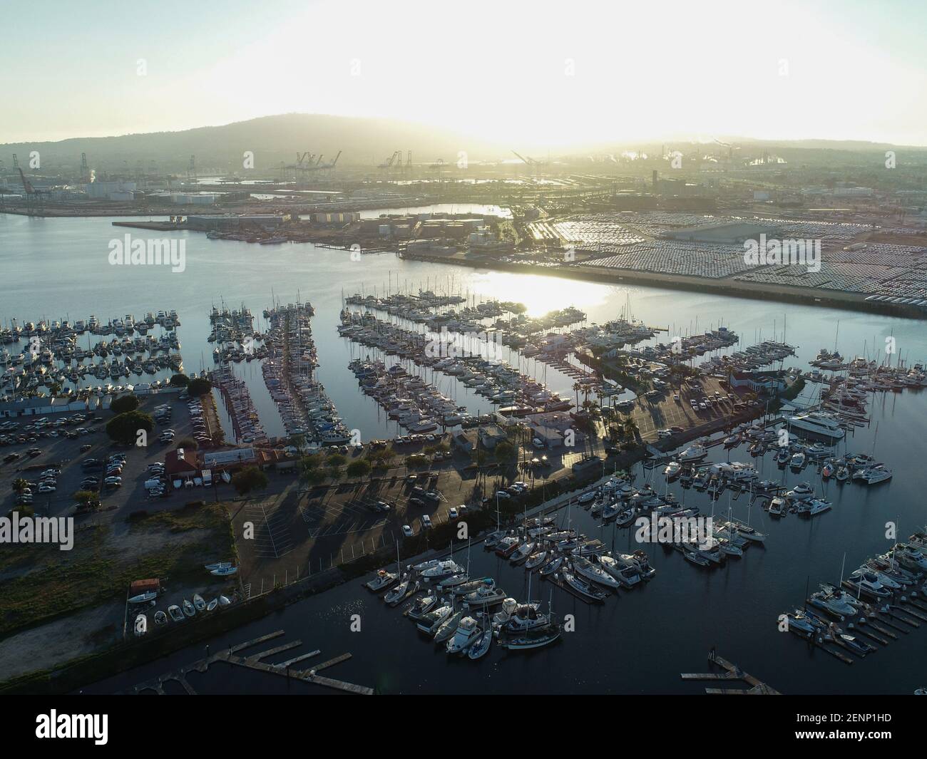 An aerial view of a marina at sunset Stock Photo - Alamy
