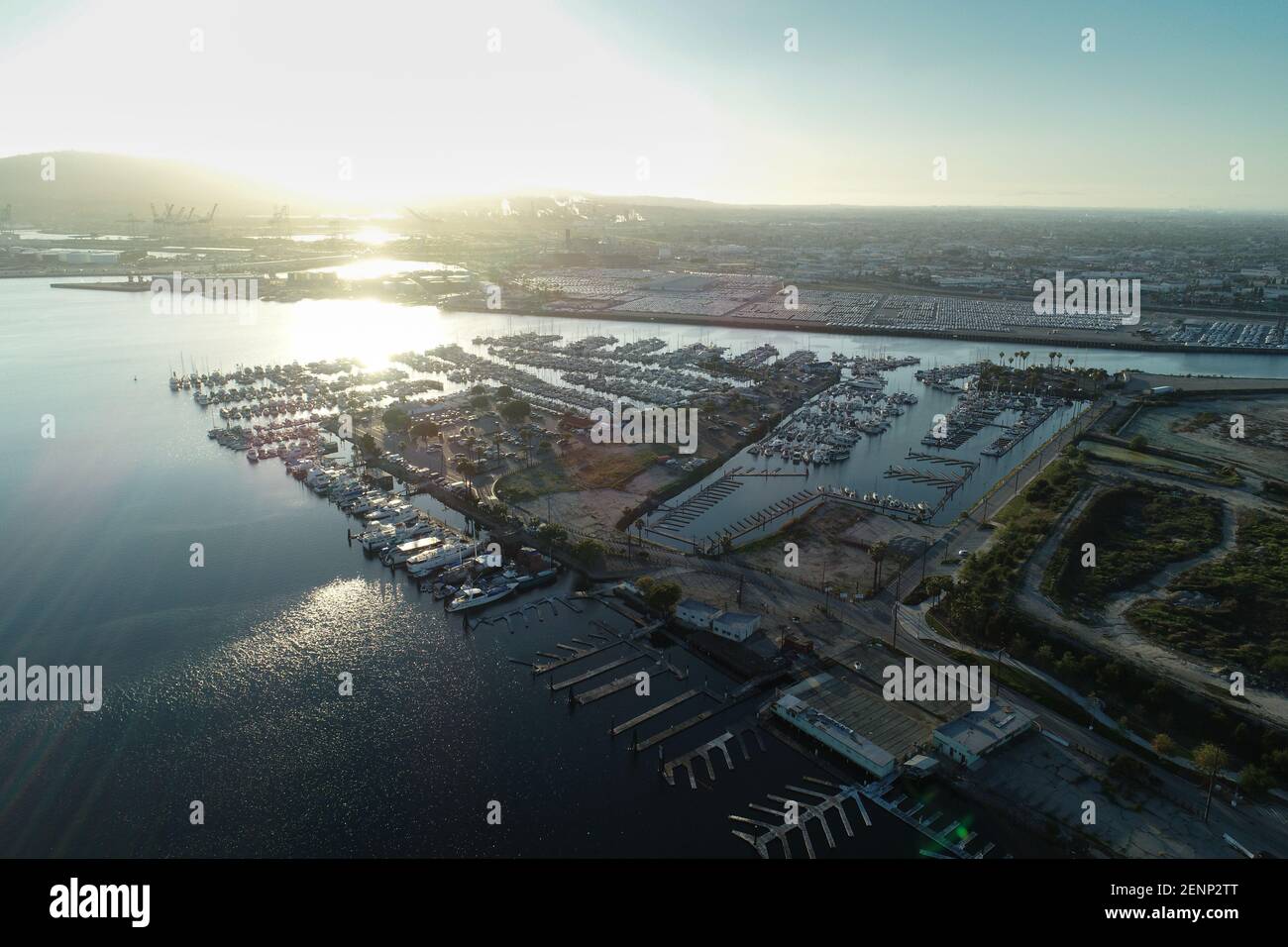 Aerial view of a marina at sunset Stock Photo - Alamy