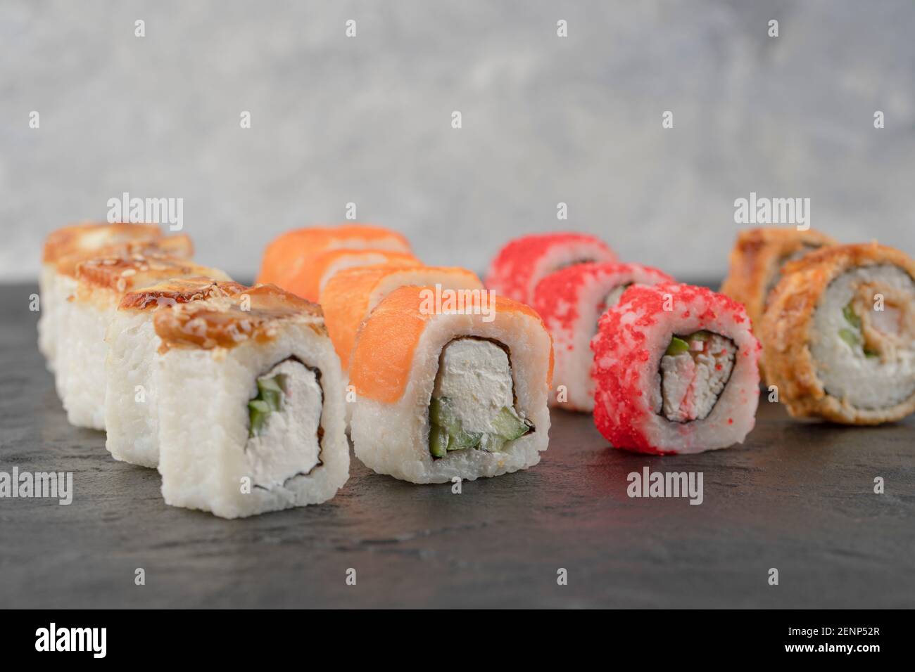 Delicious fresh sushi rolls hi-res stock photography and images - Alamy