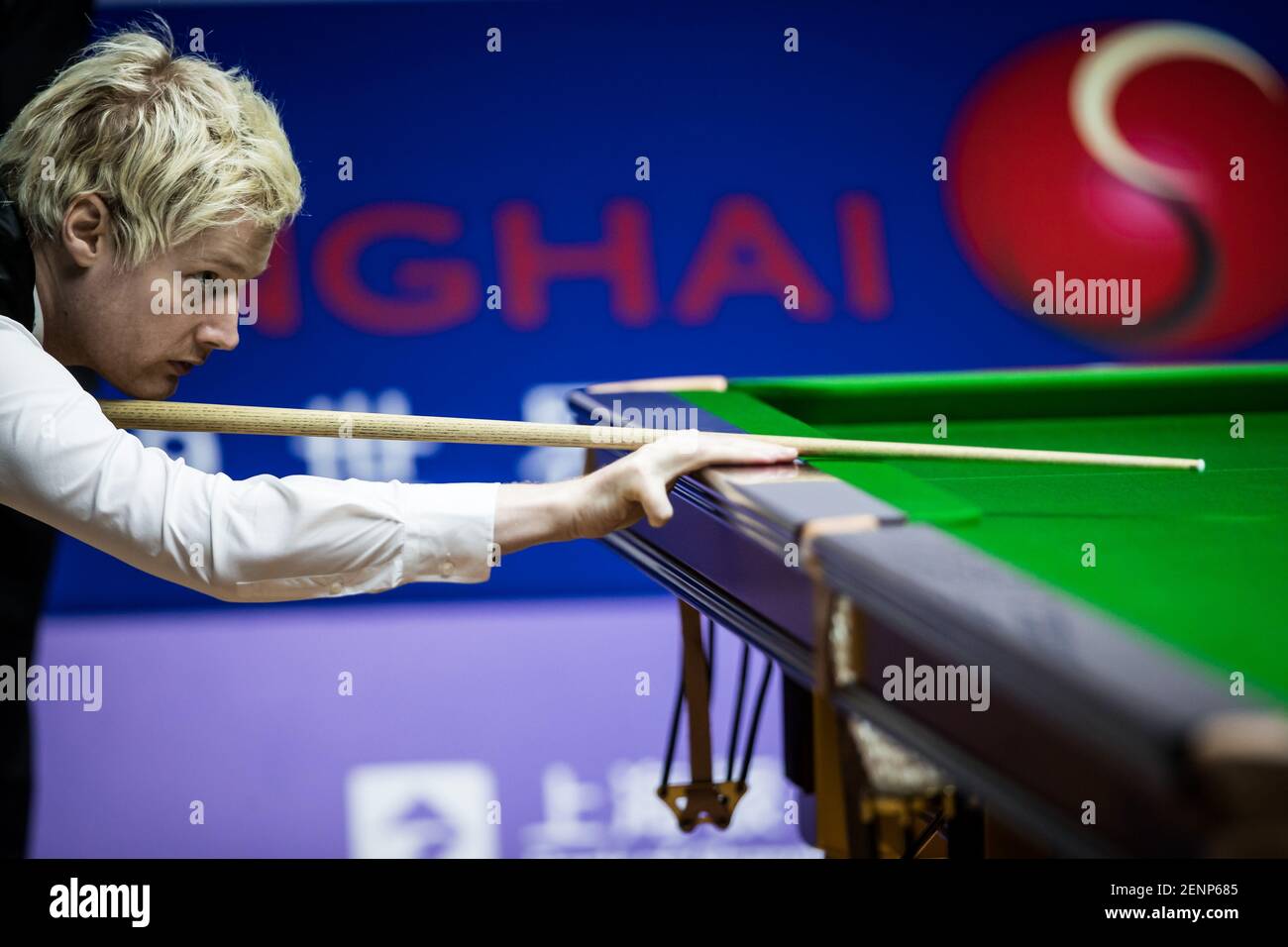 Neil Robertson of Australia plays a shot to Barry Hawkins of England at ...