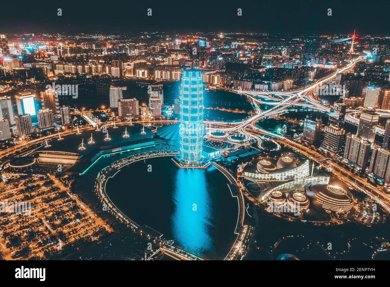 A night view of the CBD (Central Business District) highlighted by the ...