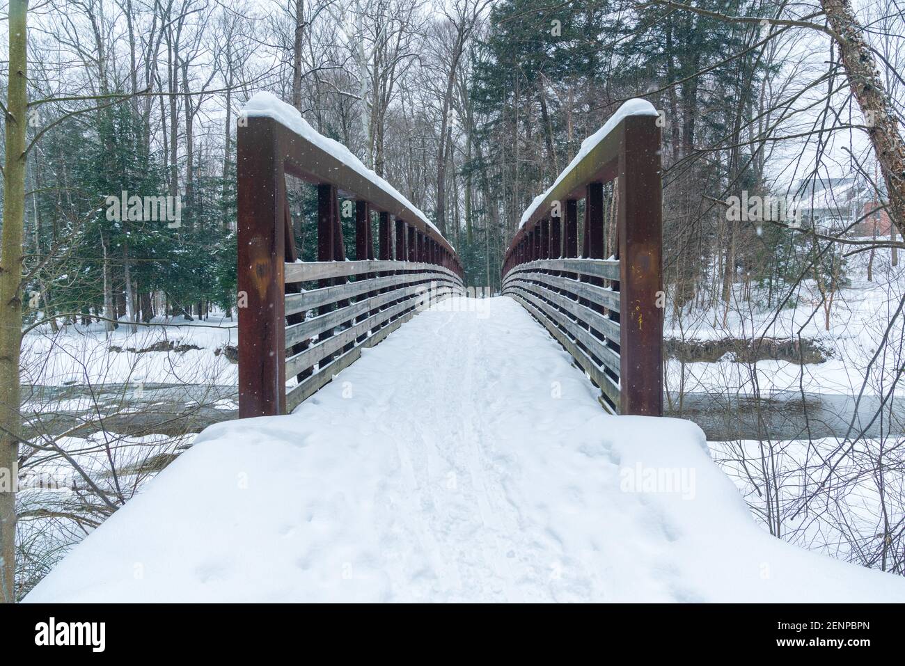 old railroad trestle bridge in snow Stock Photo - Alamy