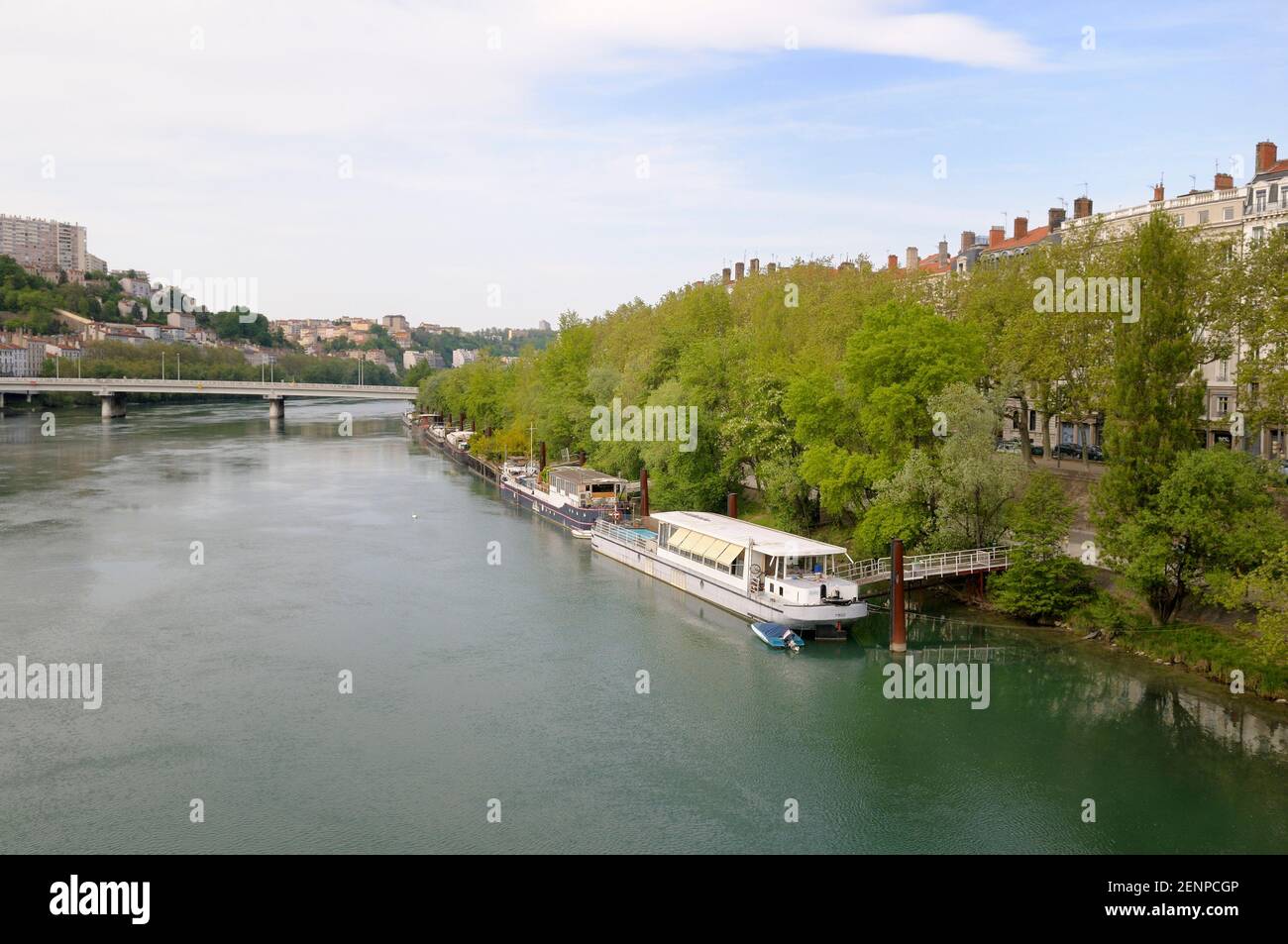 Rhone river and boats from Pont Morand Stock Photo - Alamy