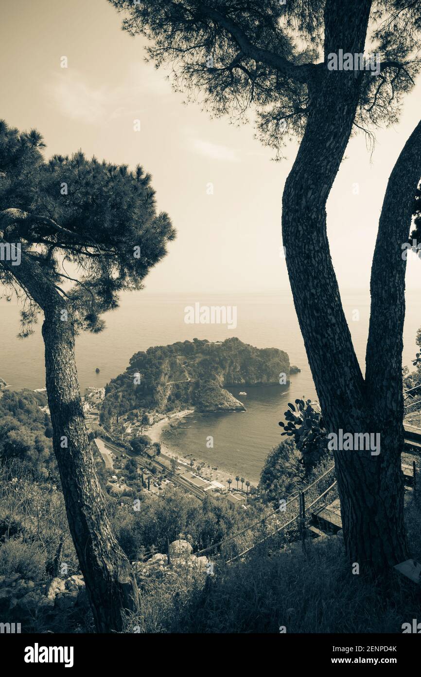 Italy,Sicily, Taormina, Isola Bella, a beach and marine-life sanctuary ...