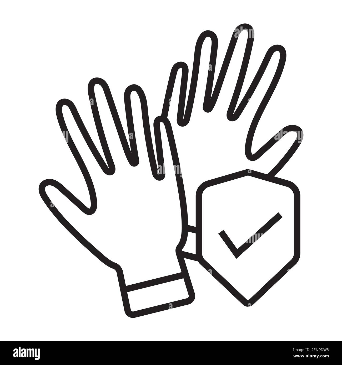 hand protection line art icon with two gloves concept for apps or ...