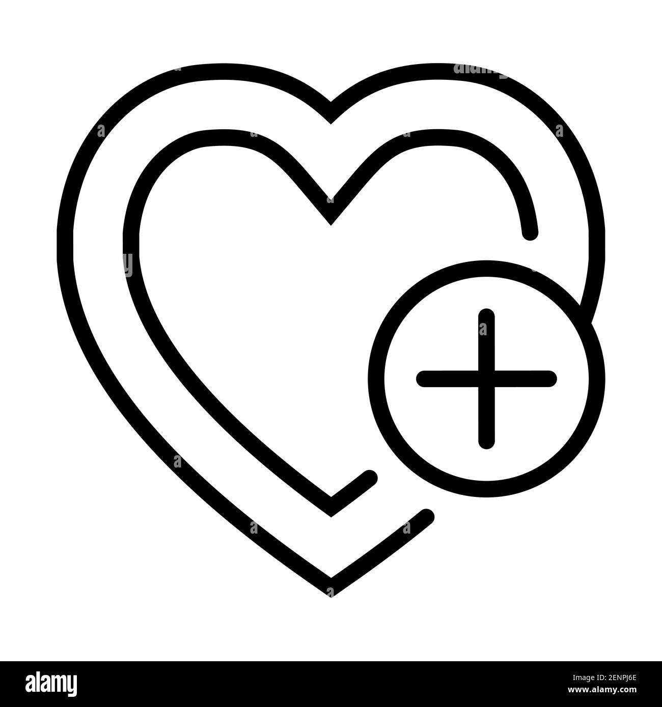 Line art vector icon a heart shape with plus sign or favourite symbols ...