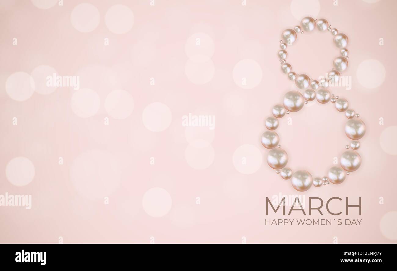 8 March Happy Womens Day congratulation card pink background with ...