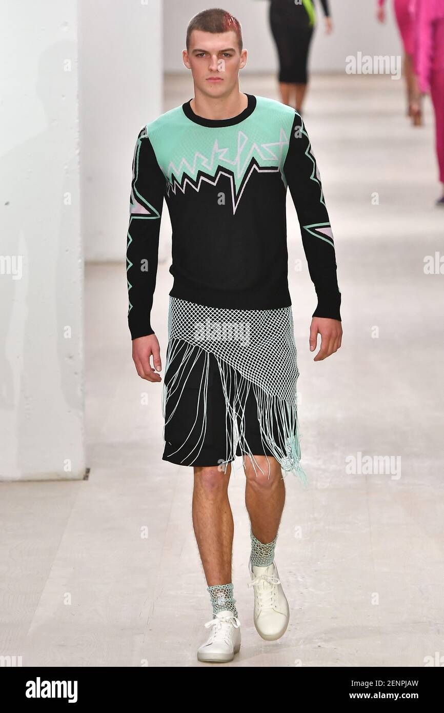 Model walking on the runway Mark Fast Fashion Show during London ...