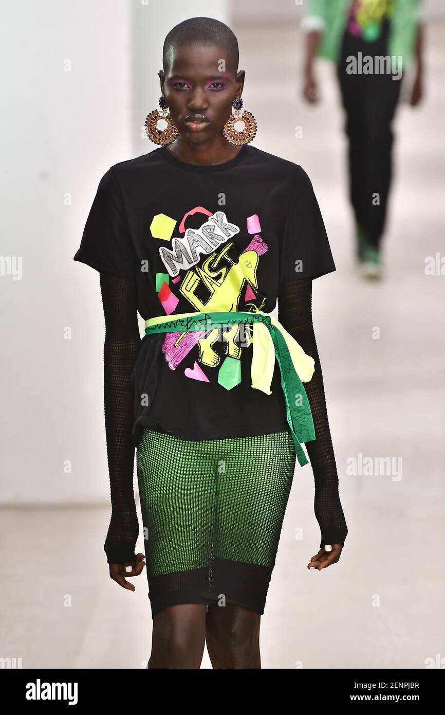 Model walking on the runway Mark Fast Fashion Show during London ...