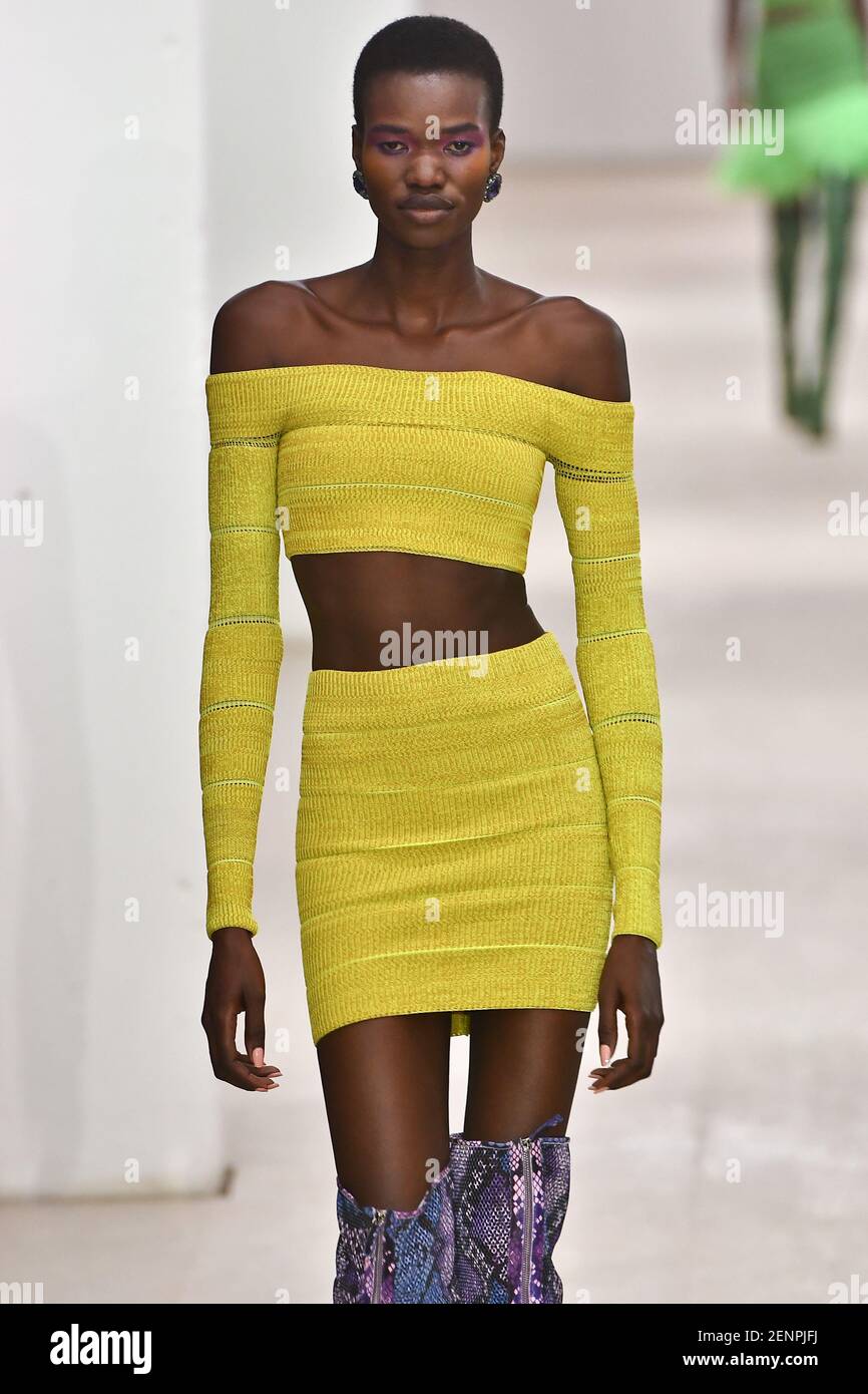 Model walking on the runway Mark Fast Fashion Show during London ...
