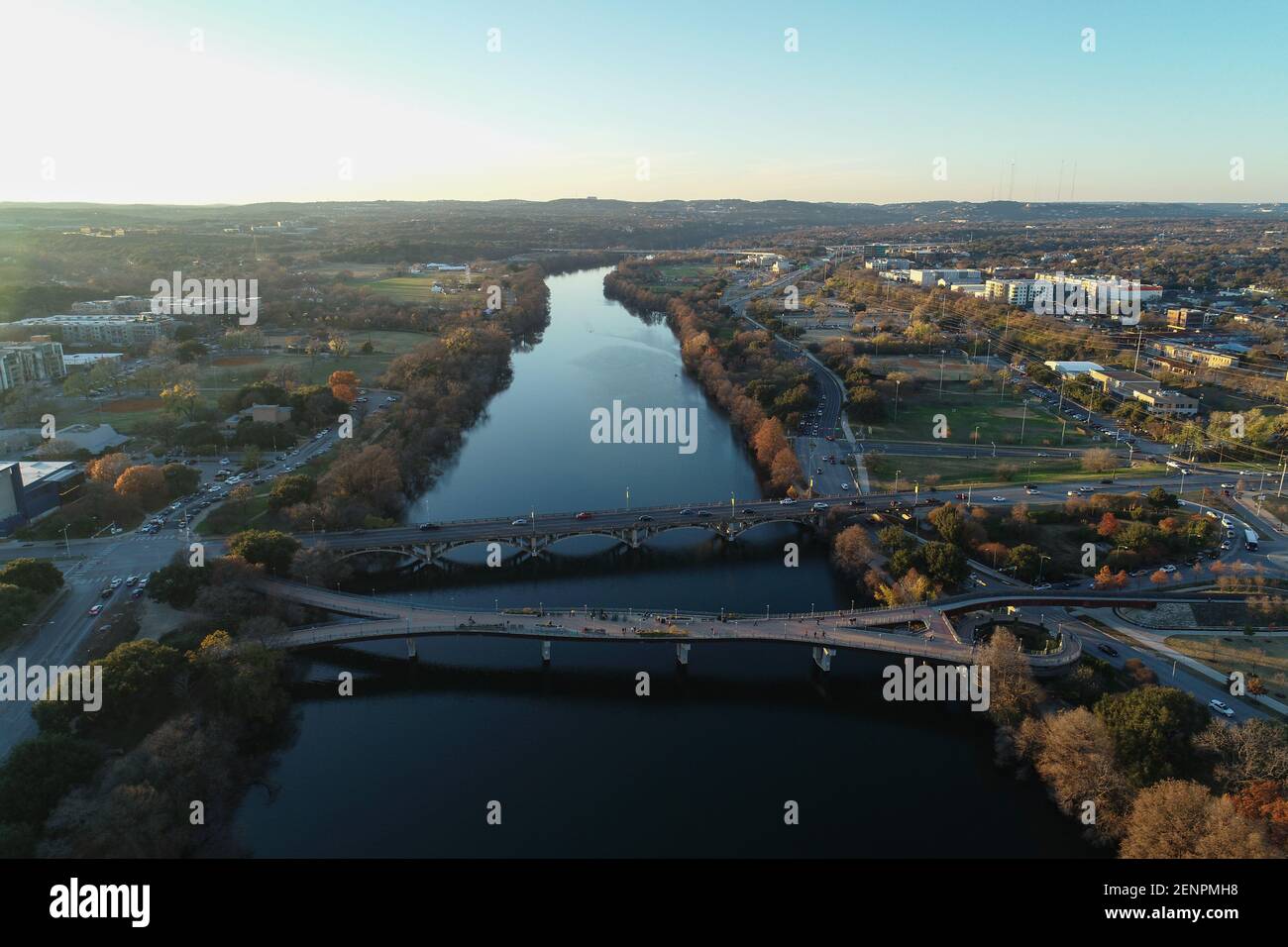 Aerial view of the Colorado River in Austin, Texas Stock Photo - Alamy
