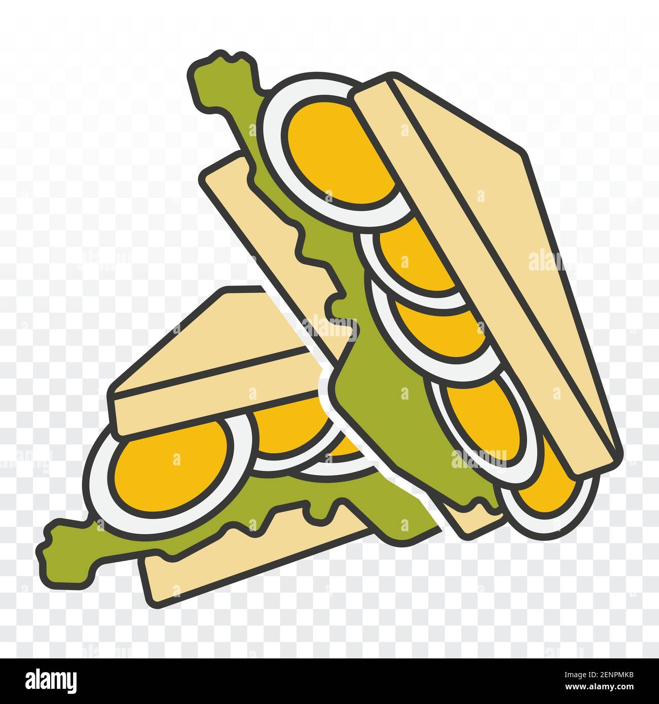 Two flat color icon egg sandwich crossed on a transparent background ...