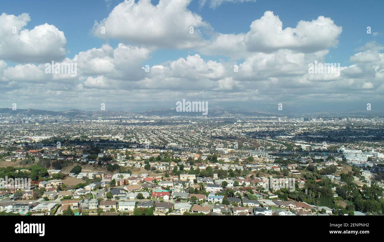 Aerial view of the LA basin looking north towards Hollywood Stock Photo ...