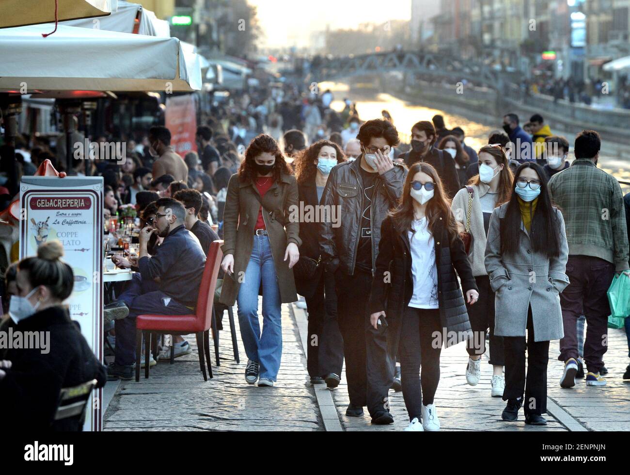 Milan, Italy. 26th Feb, 2021. Milan, Movida on the Naviglio Grande ...