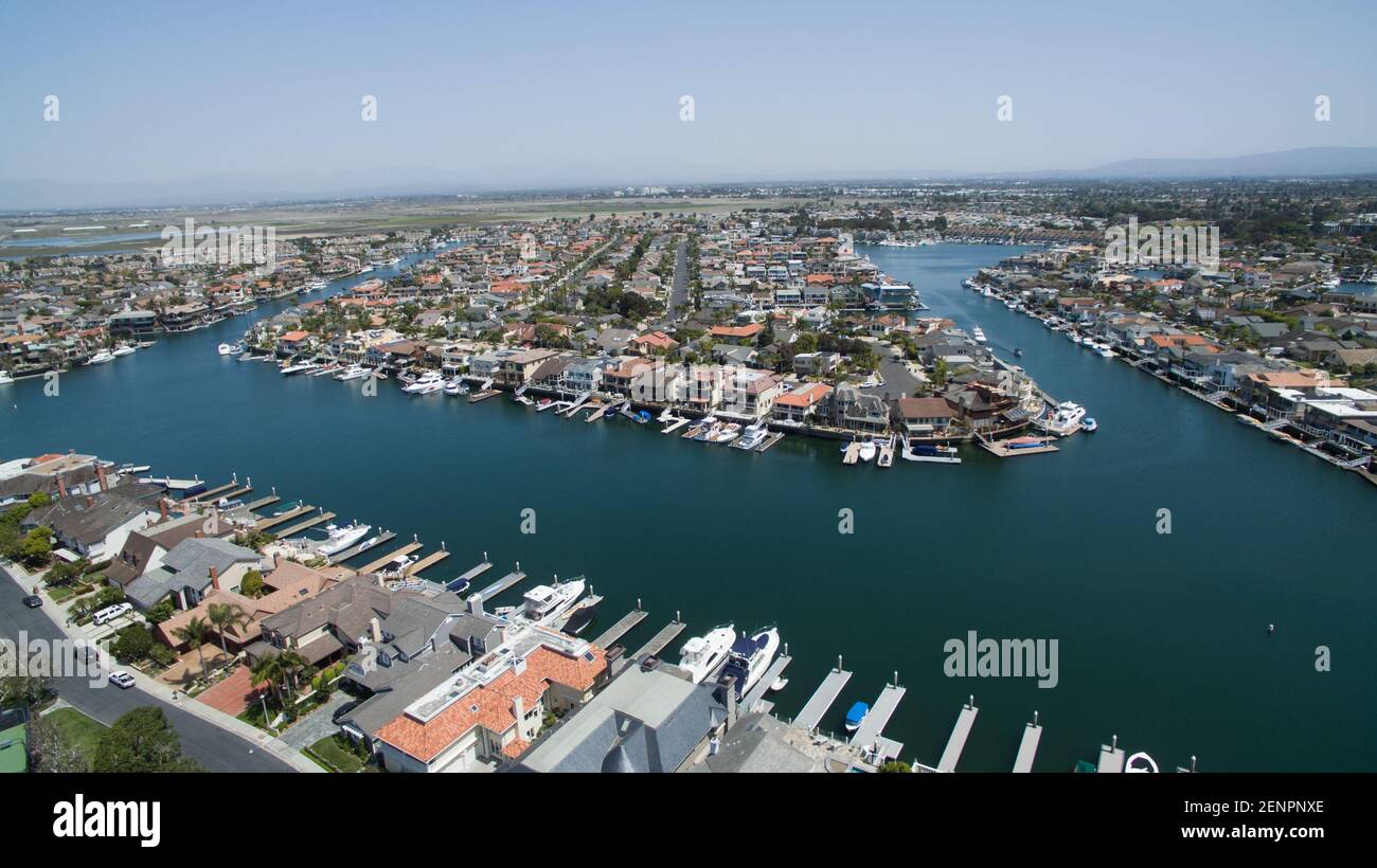Aerial view of a neighborhood inside of a harbor Stock Photo - Alamy