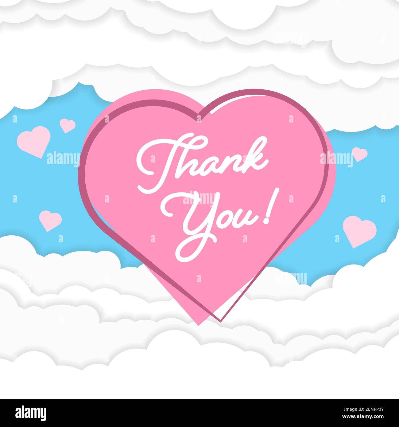 THANK YOU on pink heart against fluffy papercut clouds vector ...