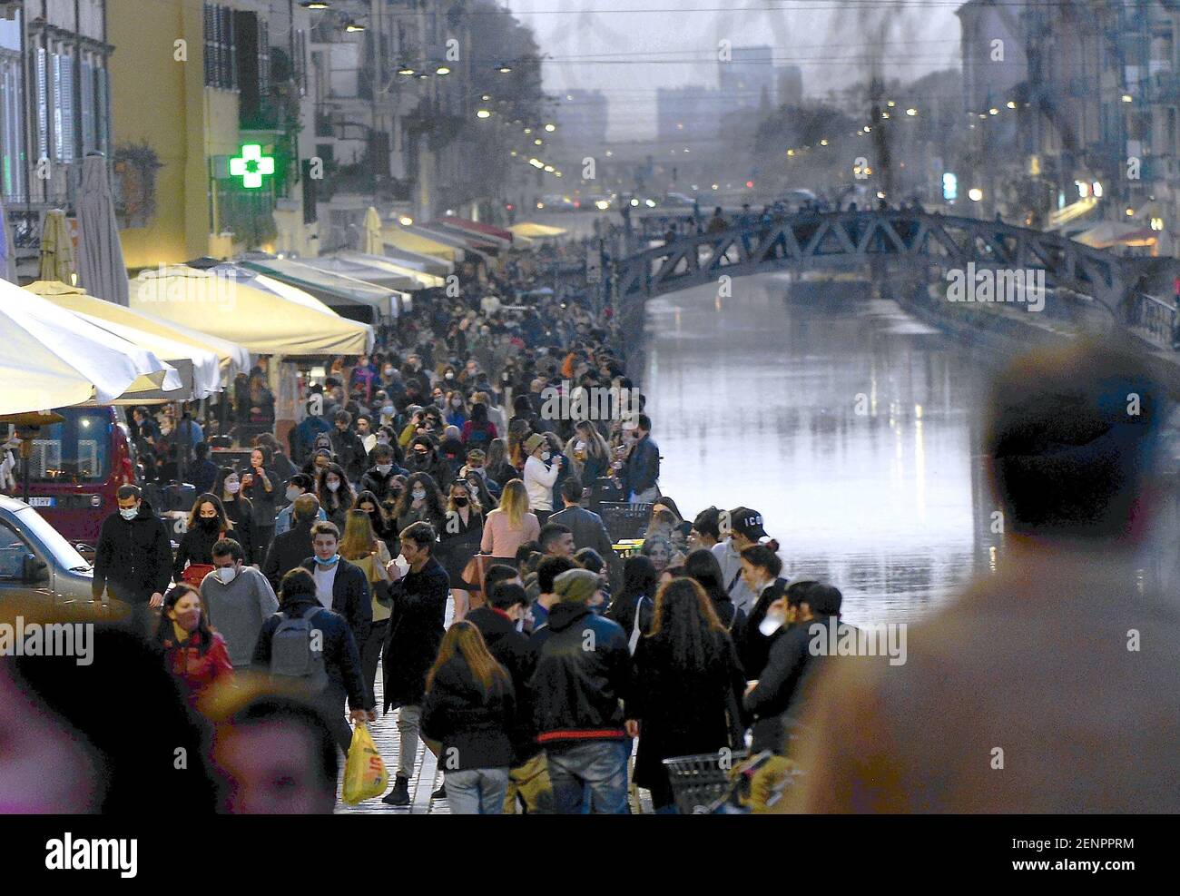 Milan, Italy. 26th Feb, 2021. Milan, Movida on the Naviglio Grande ...