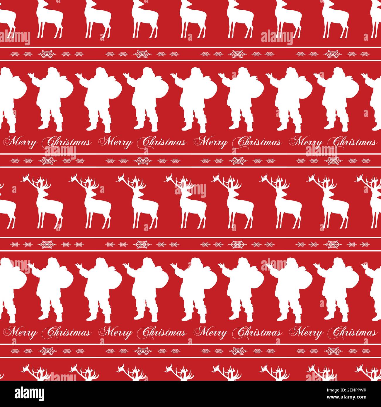 Christmas seamless pattern with Santa, snowflakes and deers. Vector ...