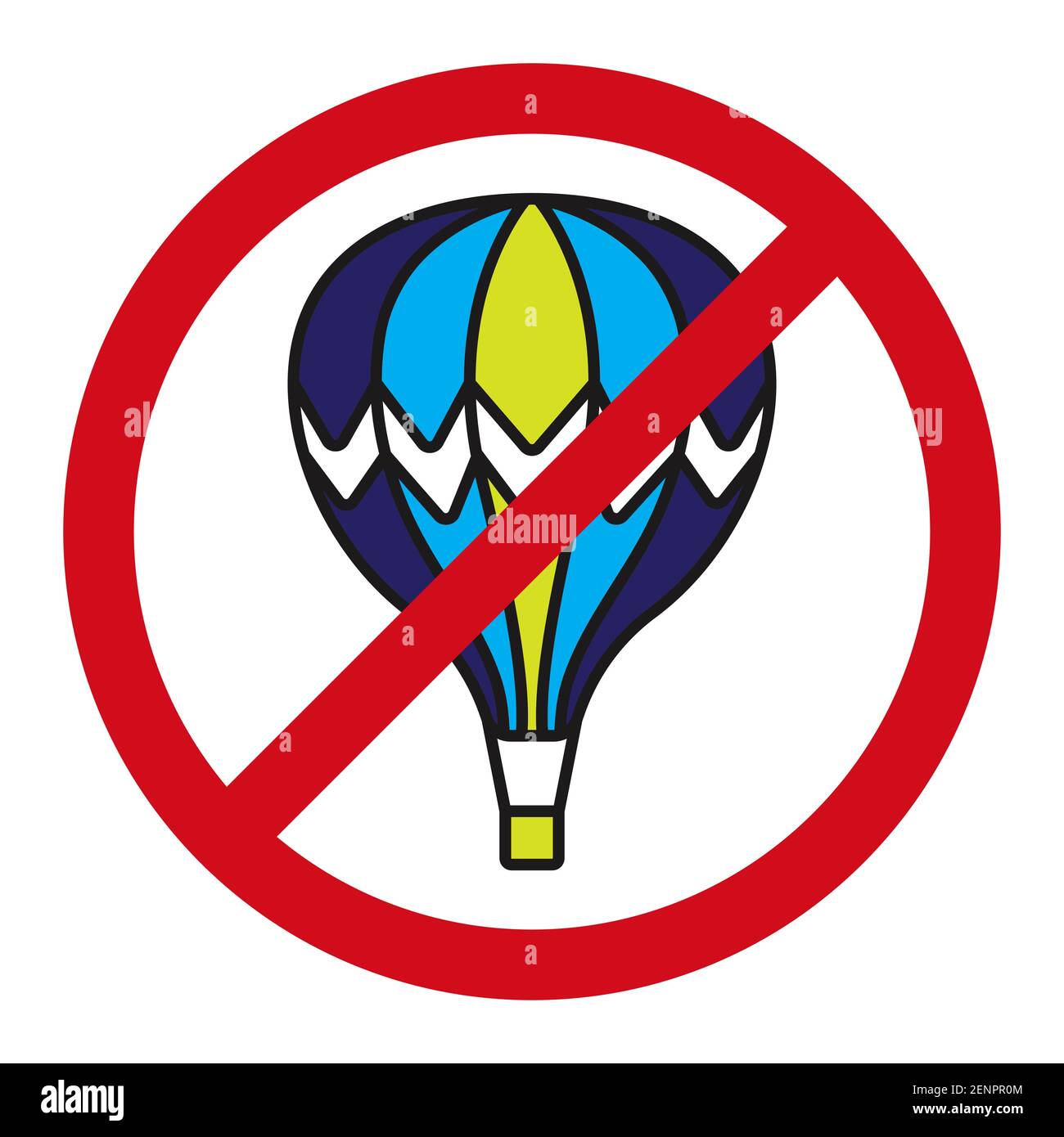Hot air balloon flight ban sign vector color icon for apps or website ...