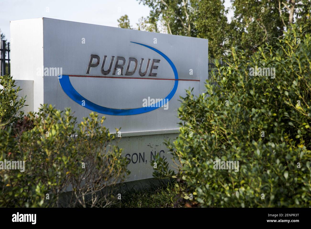 A logo sign outside of a facility occupied by Purdue Pharma L.P., in ...