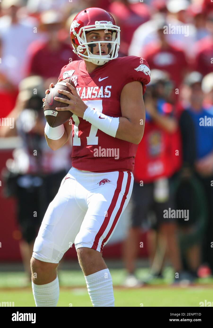September 14, 2019: Razorback QB Nick Strakel #17 settles in the pocket ...