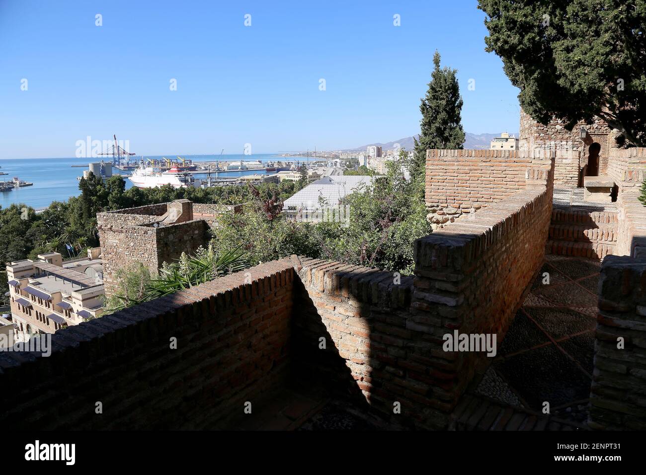 Alcazaba castle on Gibralfaro mountain. Malaga, Andalusia, Spain. The ...
