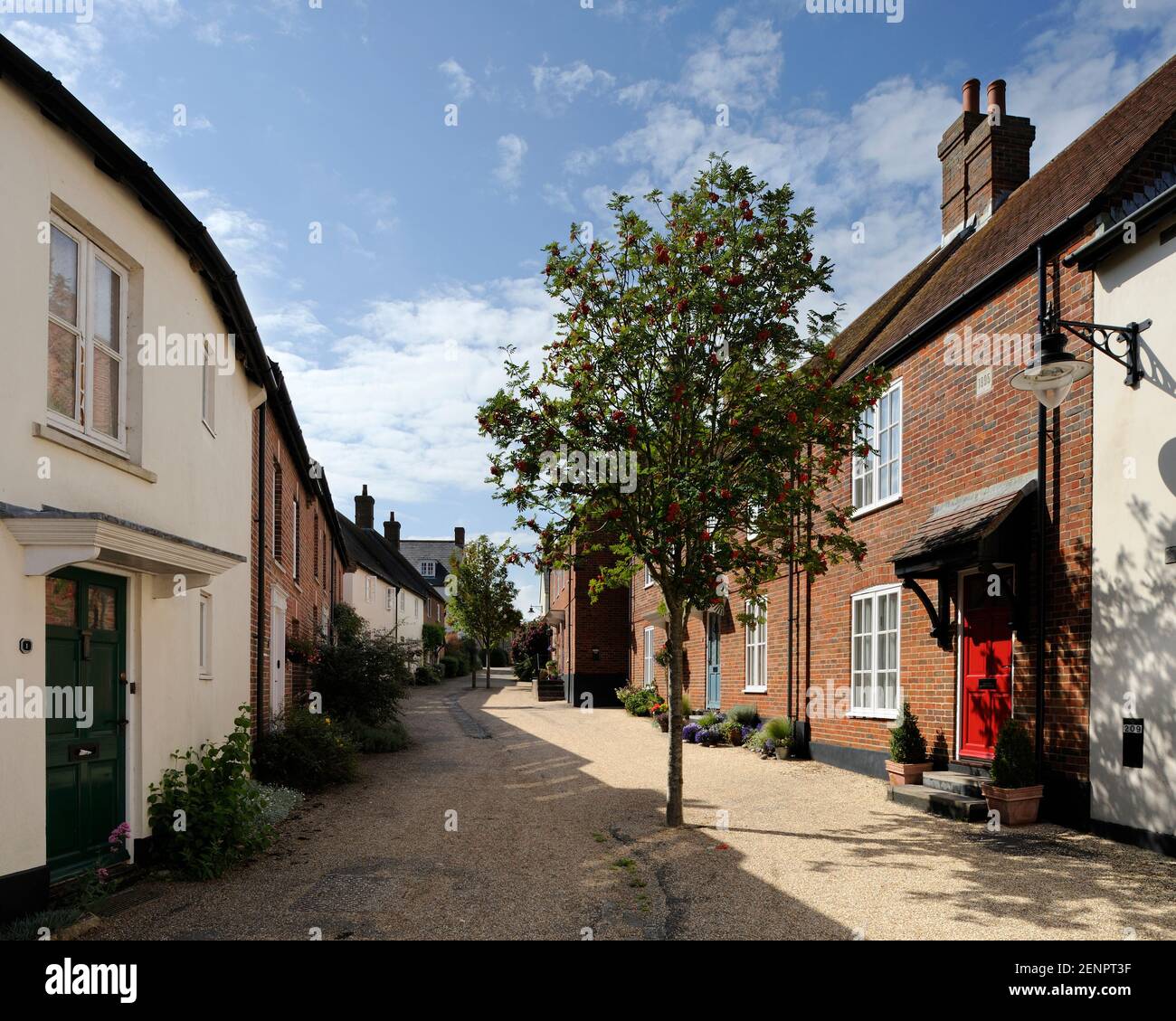 A typical street in the new town of Poundbury, near Dorchster, Dorset ...