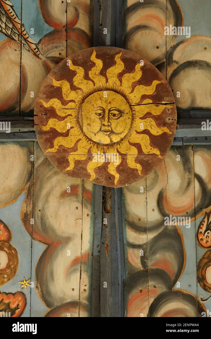 The ceiling of the Church of St Peter and St Paul decorated with ...