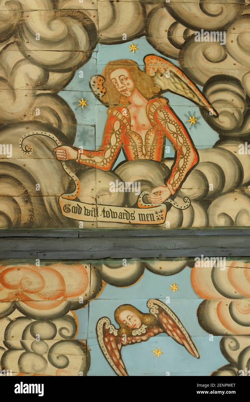 The ceiling of the Church of St Peter and St Paul decorated with ...