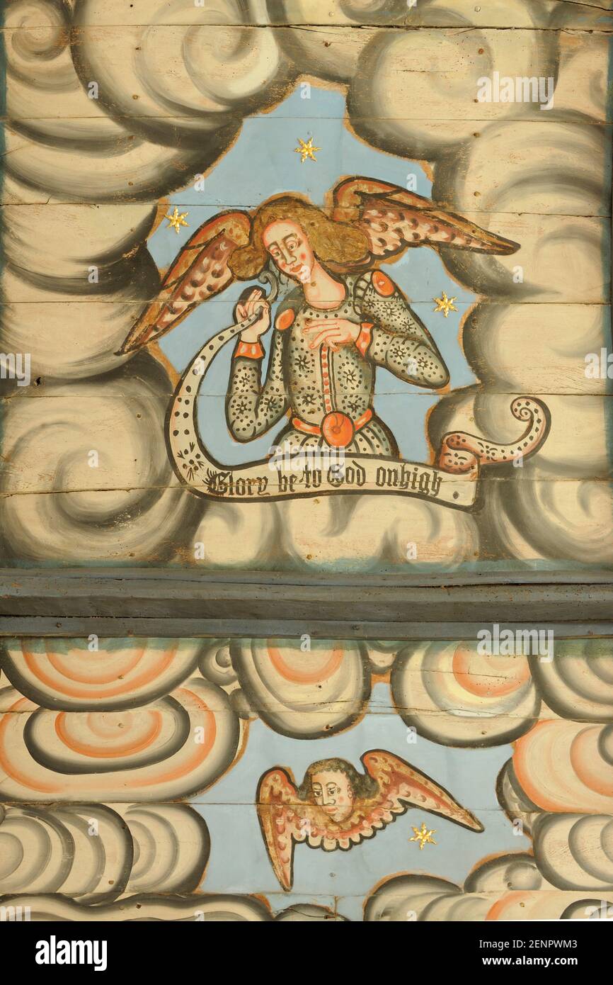 The ceiling of the Church of St Peter and St Paul decorated with ...