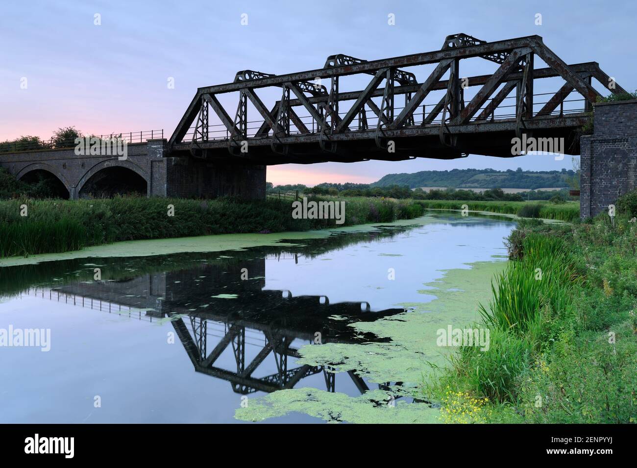 A railway bridge crossing the River Parrett near Langport on the ...