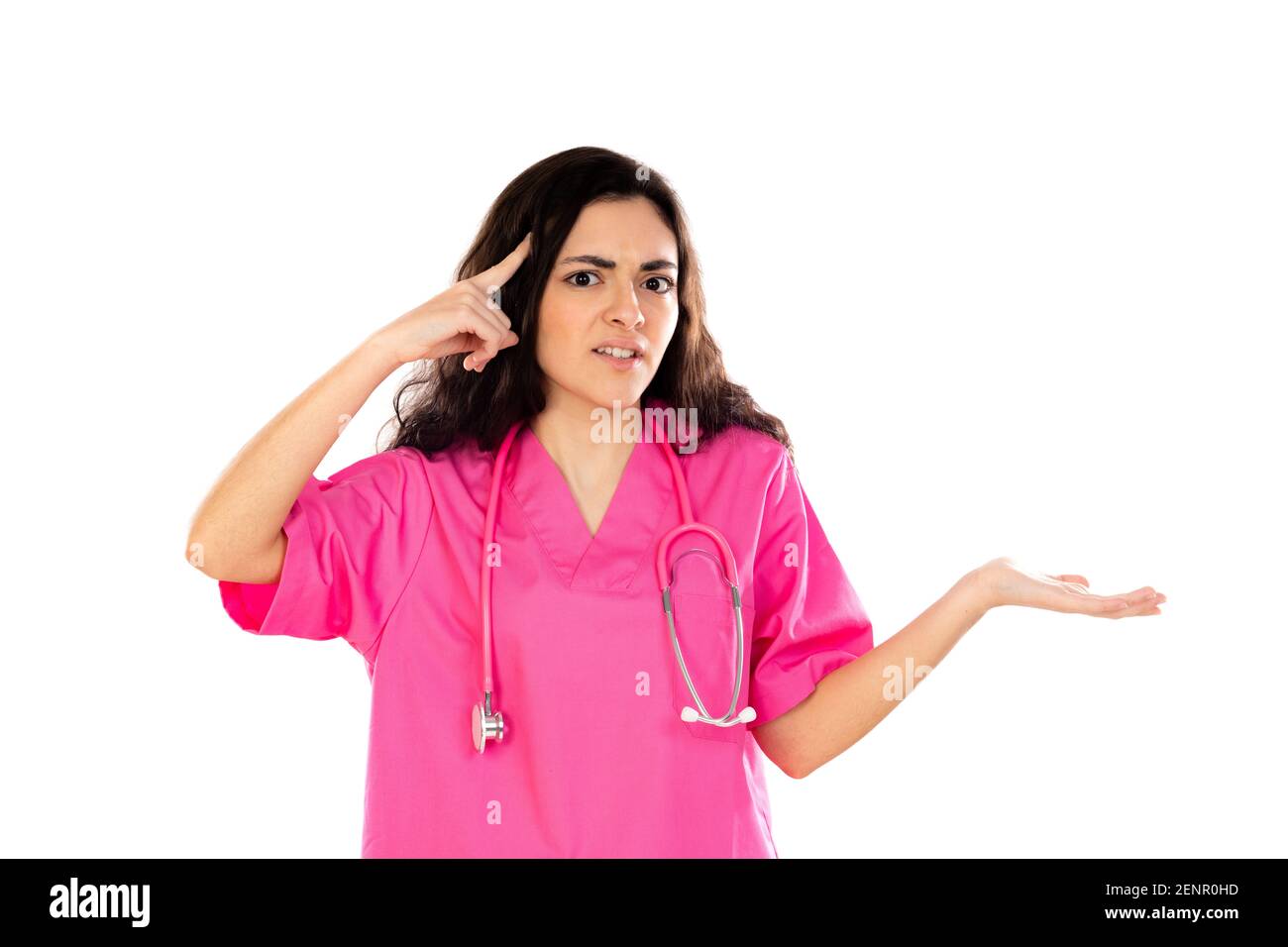 Young doctor with pink uniform isolated on a white background Stock ...