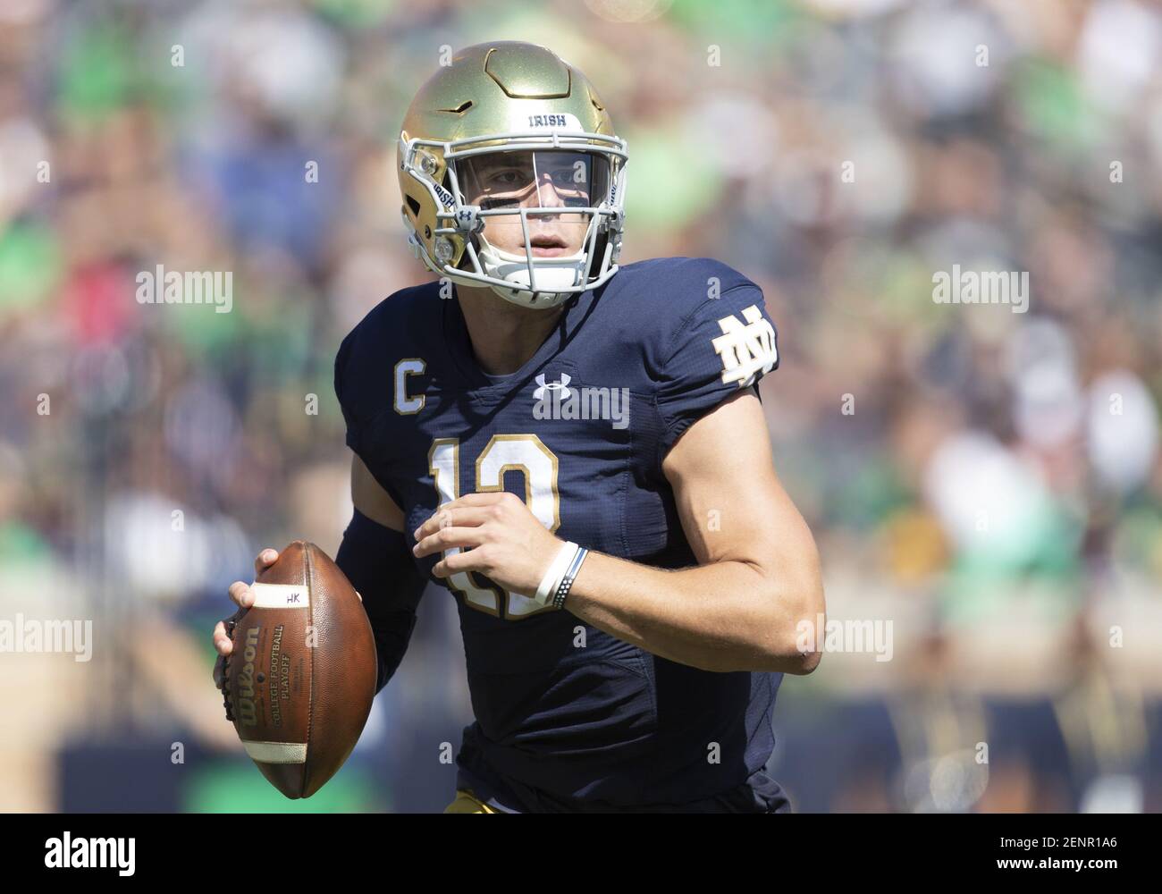 September 14, 2019: Notre Dame quarterback Ian Book (12) passes the ...