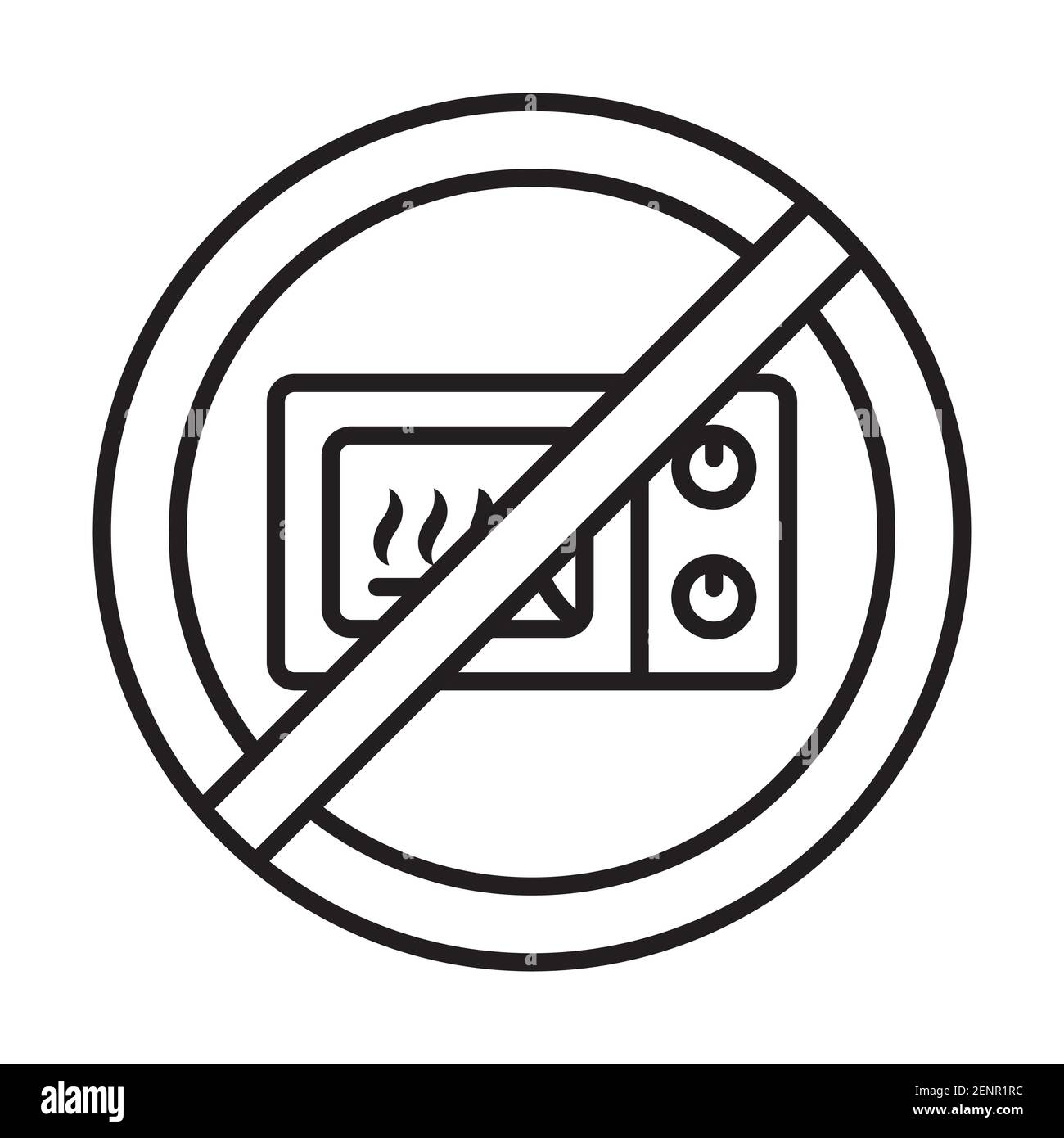 Line art vector icon prohibition sign microwave / oven use for app or ...