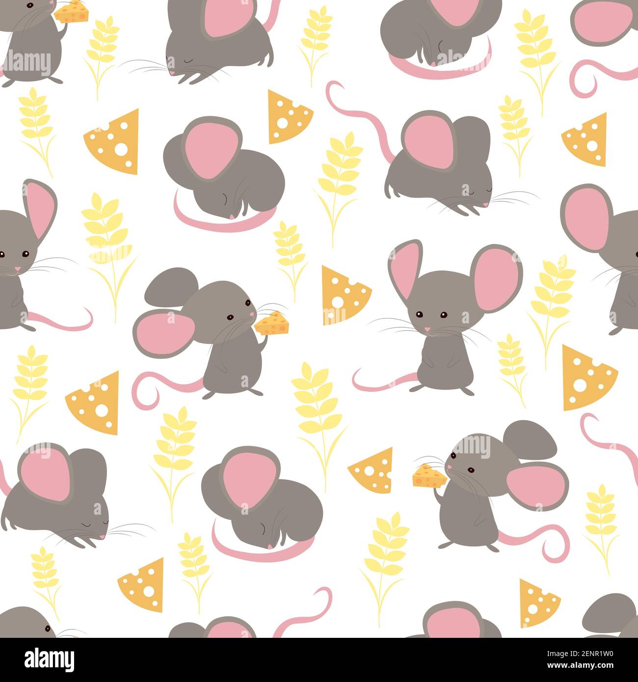 Seamless pattern funny cute little happy mice with a slice of cheese ...