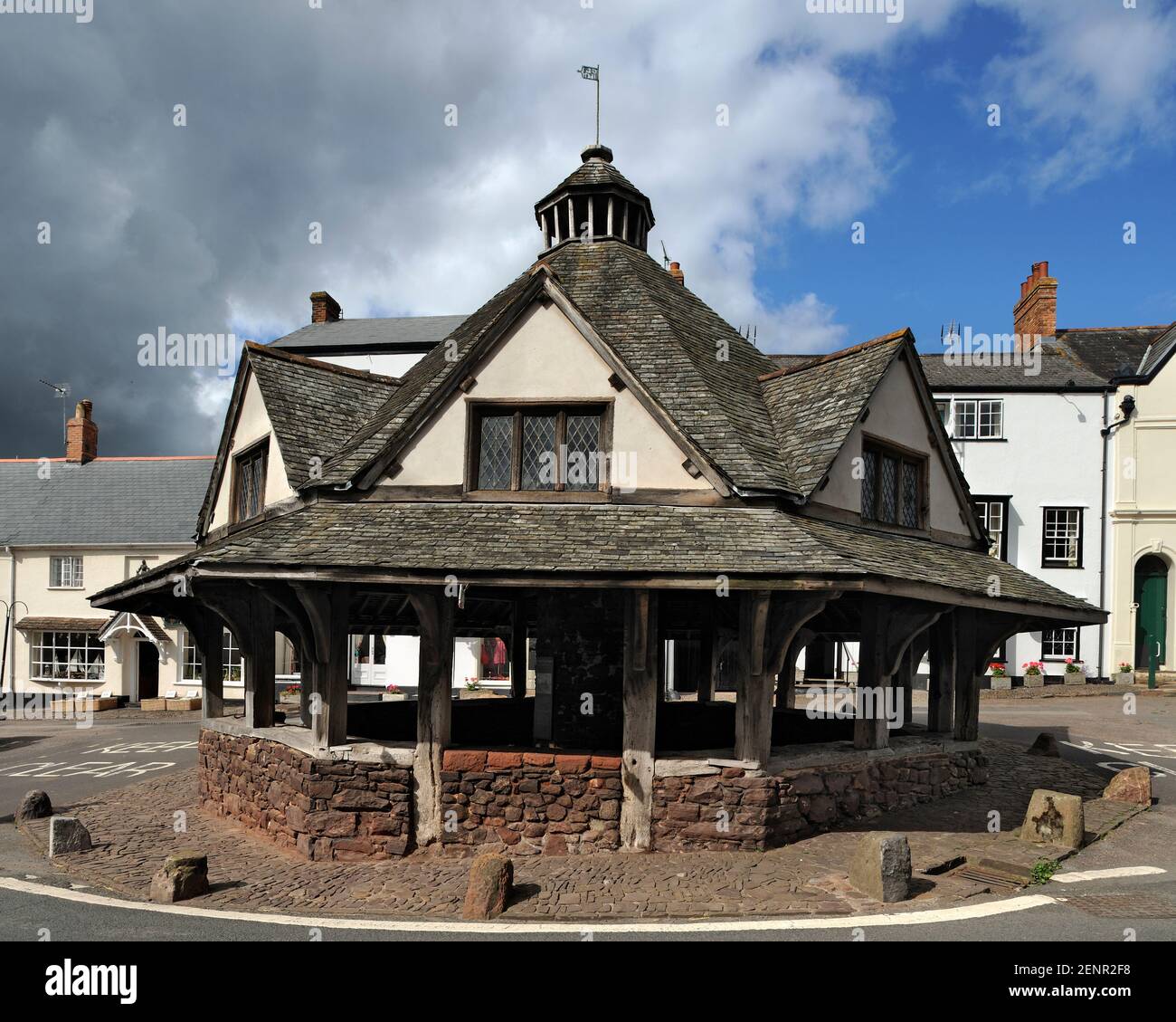 The 16th century Yarn Market in the village of Dunster, Somerset, UK ...