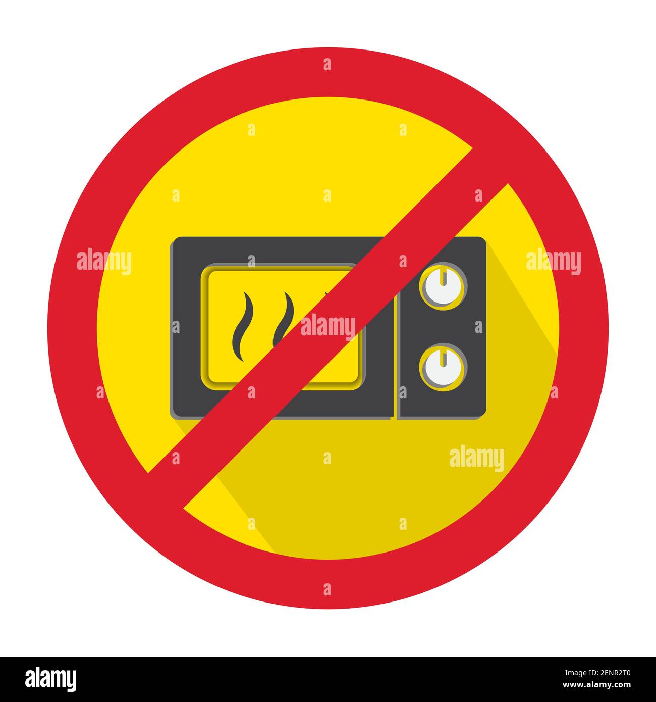 Flat color icon prohibition sign microwave / oven use for app or ...